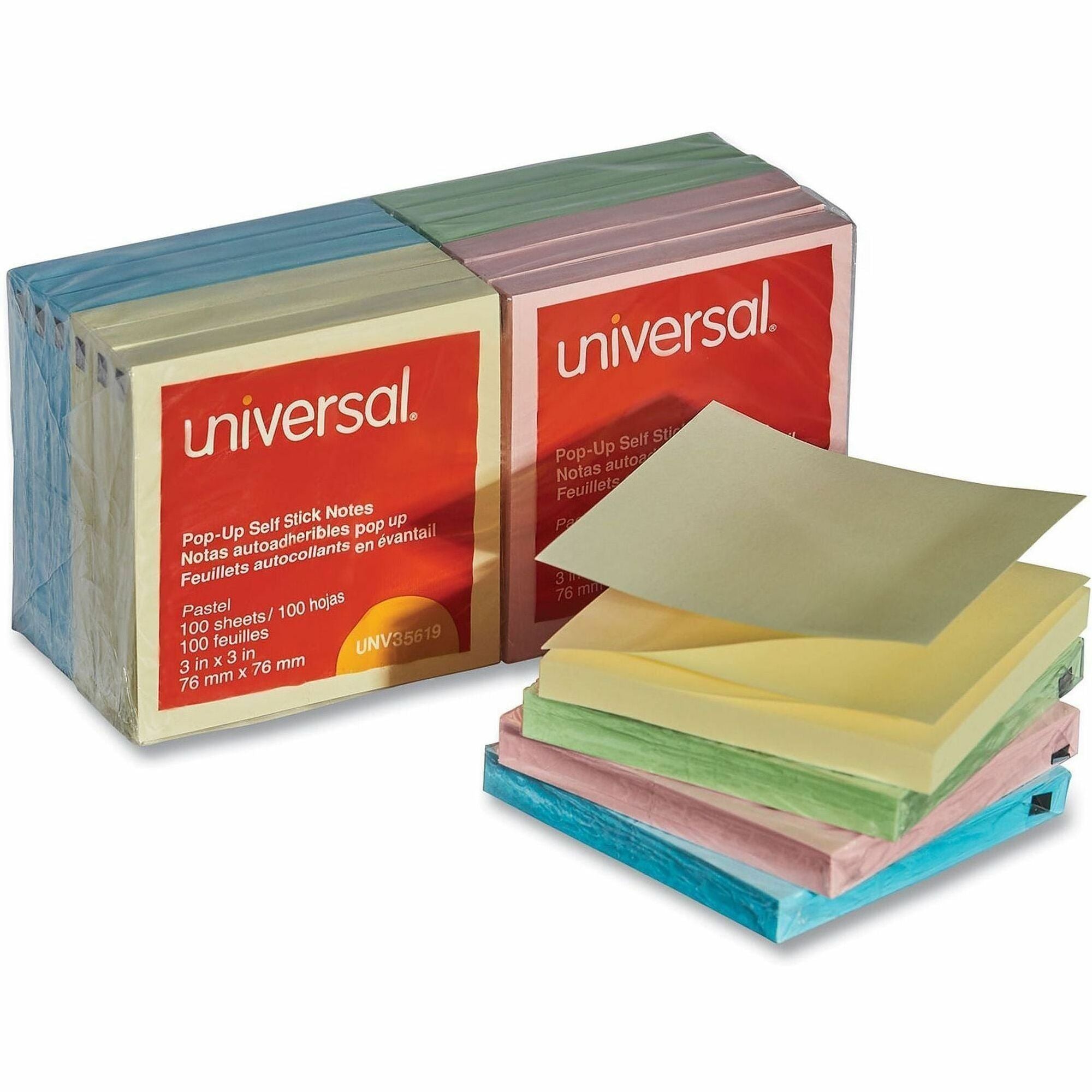 Universal Note Pad - 100 x Assorted Pastel - 3" Flag/Note Width x 3" F